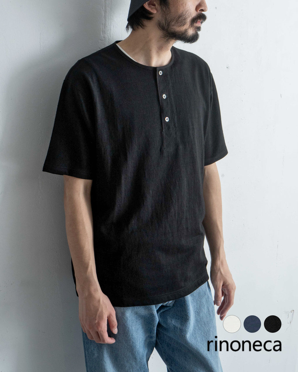 rinoneca リノネカ フレンチリネン100% 10オンス ヘンリーネック プルオーバー 10OZ 半袖 トップス Tシャツ カットソー RNC001
