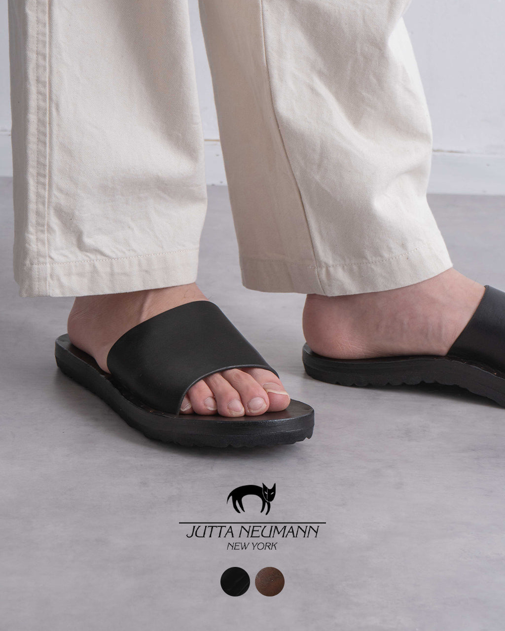 JUTTA NEUMANN ユッタニューマン シモーネ SIMONE レザースライドサンダル (ラウンド) 本革 フラットサンダル シューズ ...